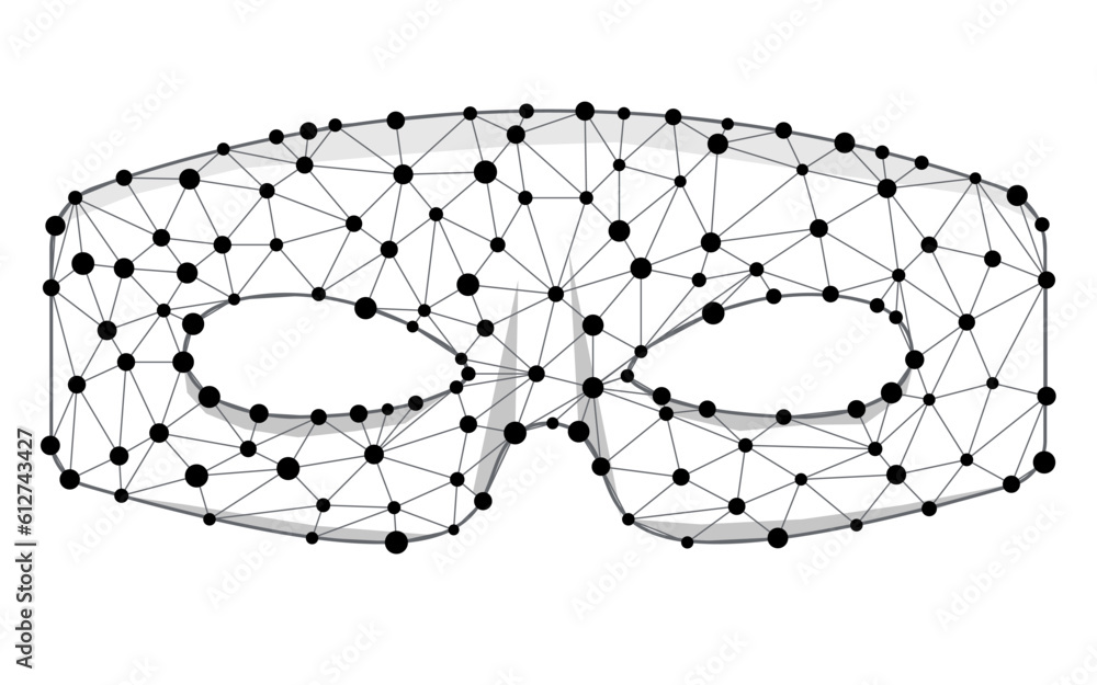 Mask superhero or carnival robber bandit wireframe vector icon. Black ...