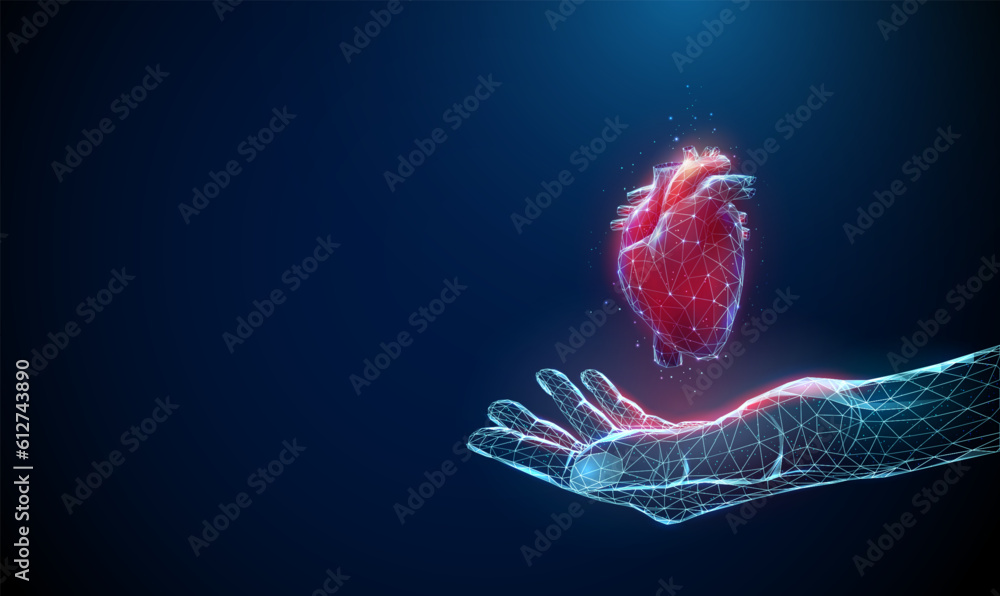 Abstract blue giving hand with red human heart. Stock Vector | Adobe Stock