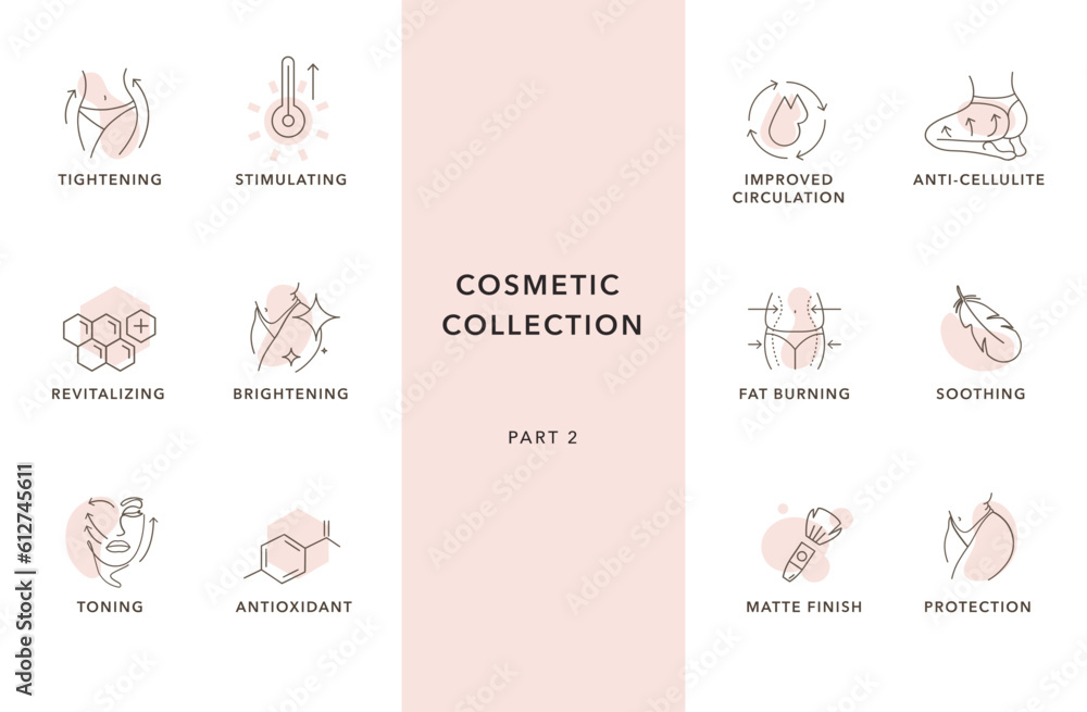 cosmetic collection of icons. action, effect, skin, body, face Stock ...