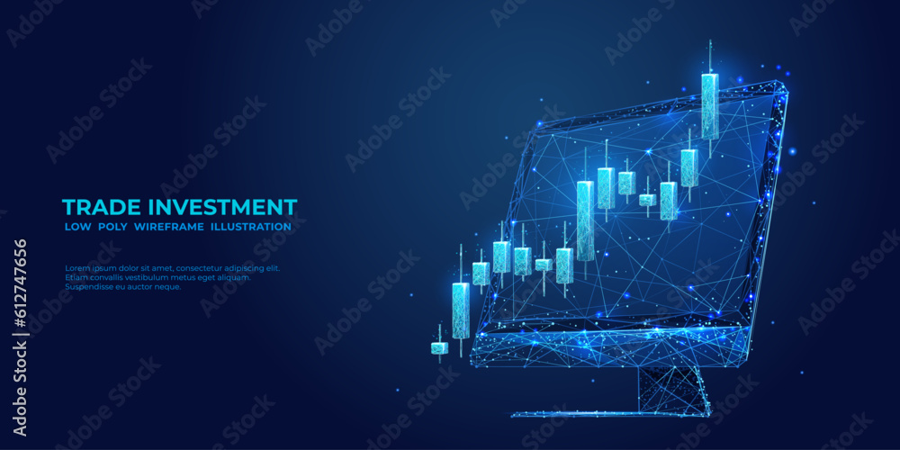Digital stock market concept. Low poly candlesticks on an abstract ...