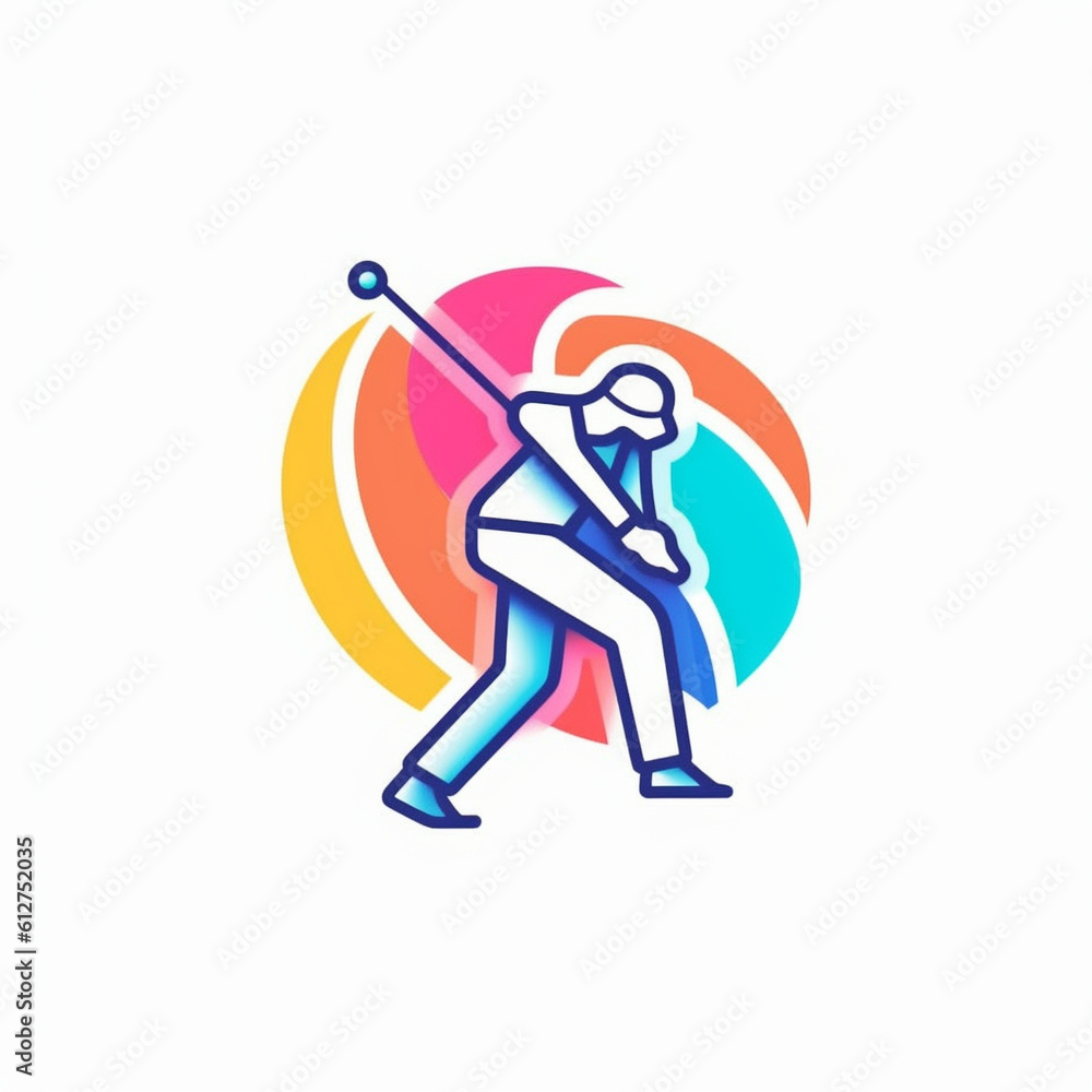 A [golf] icon in modern line art style, capturing a golfer swinging ...
