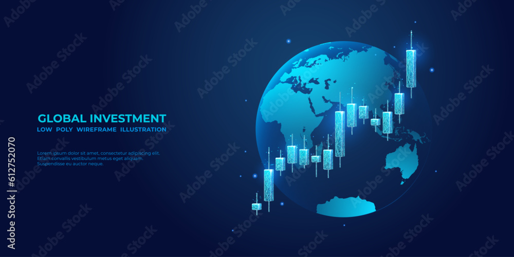 Global stock market concept. Technological graph chart growth on blue ...