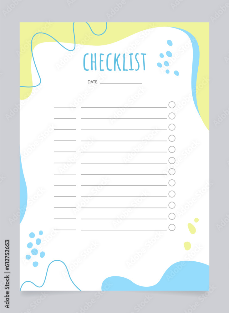 Vetor de Checklist with date worksheet design template. Blank printable ...
