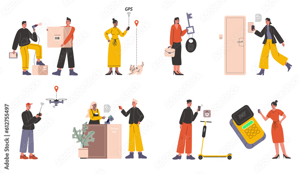 Radio frequency identification. People check codes. Labels stickers ...