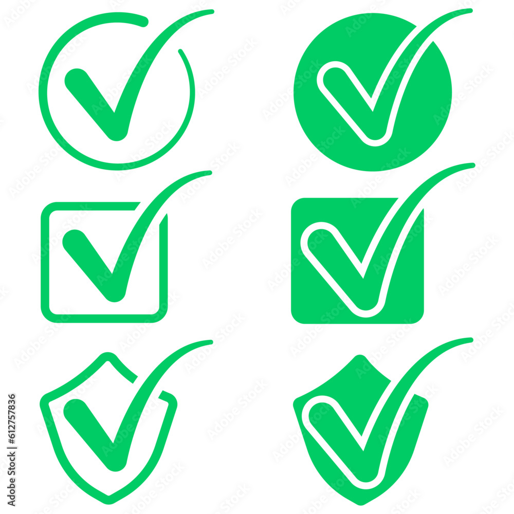Vetor de Green Check Mark and Checkbox Icon Set. do Stock | Adobe Stock