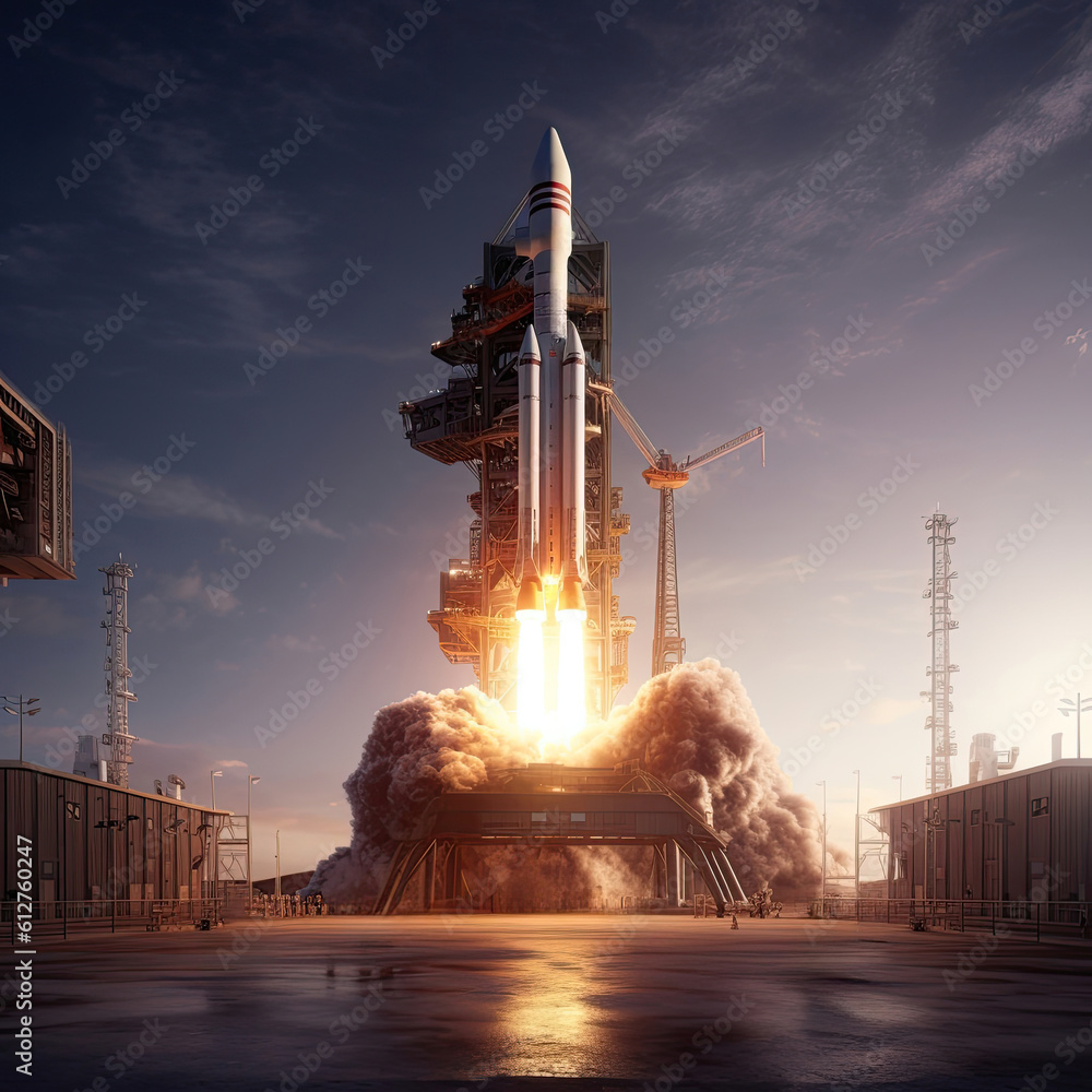 A large cargo rocket is launched from the launch pad Generative AI ...