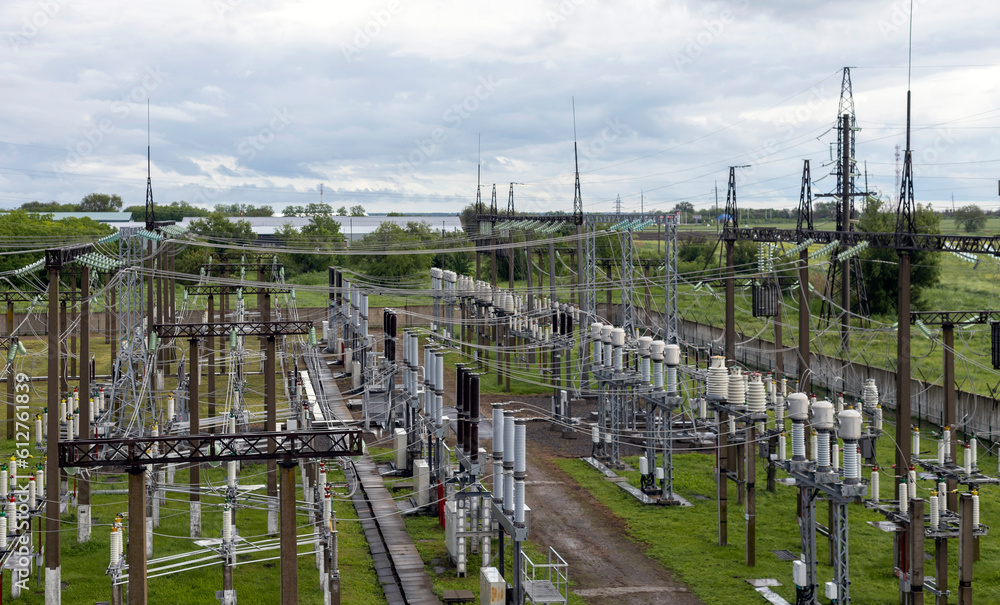 Top View Of A High Voltage Distribution Substation At The Substation