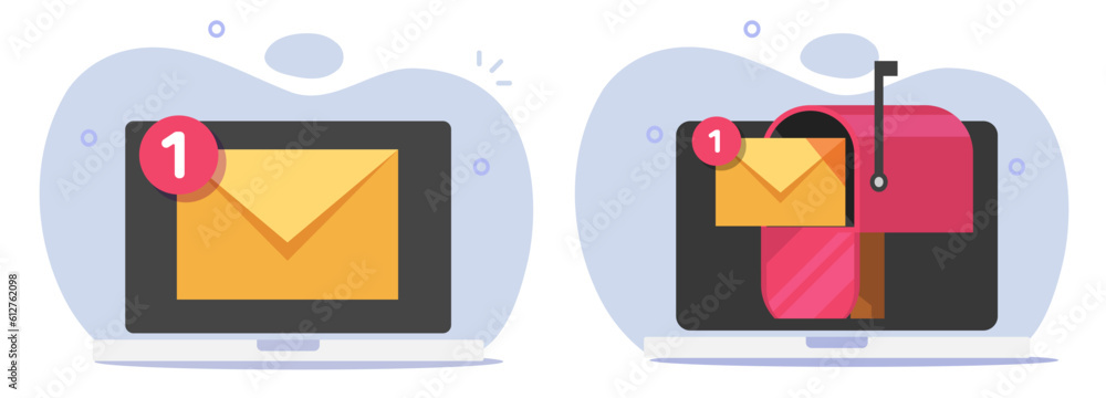 Mail email icon vector on laptop computer graphic, pc virtual digital ...