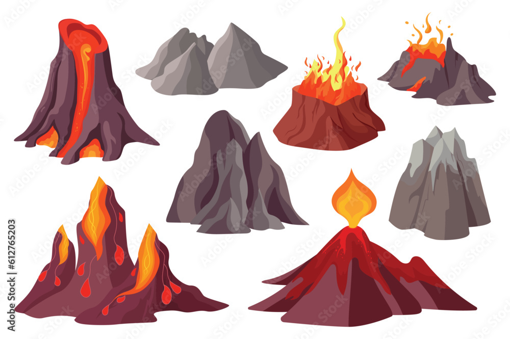 Volcano Icons Set Vector Stock Vector Image 53938033