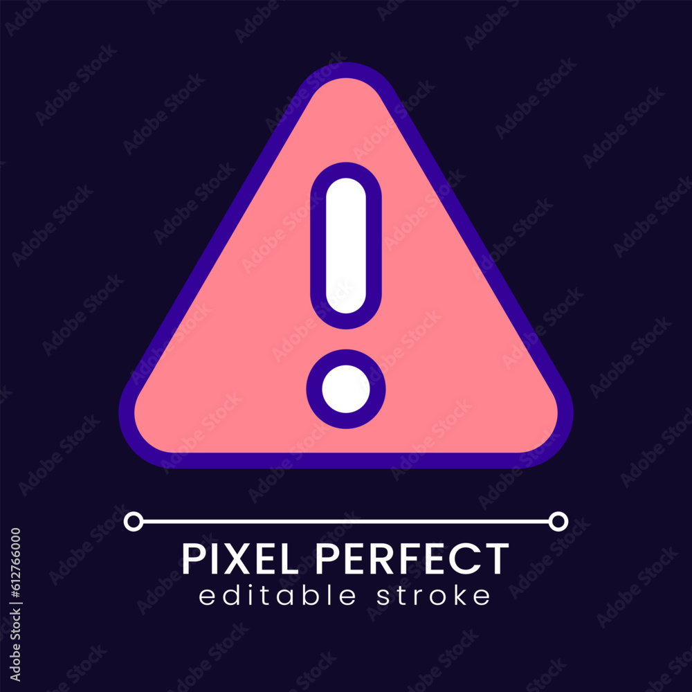 Warning pixel perfect RGB color icon for dark theme. Risky and ...