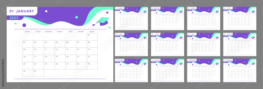 University learning program desk calendar design template for 2023 year ...