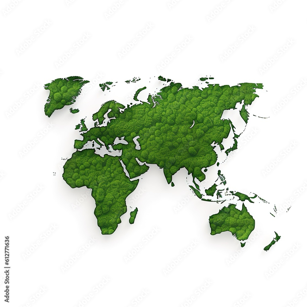 Green World Map- 3D tree or forest shape of world map isolated on white ...