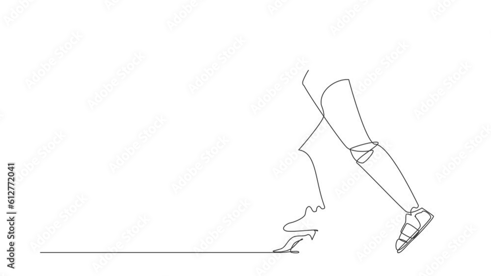 Animated self drawing of continuous one line draw of robot leg step on ...
