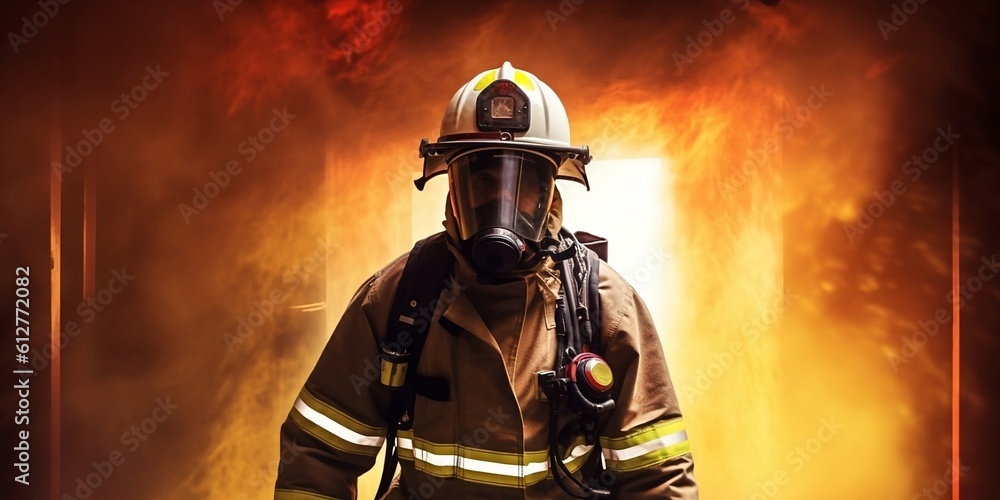 firefighter training., fireman using water and extinguisher to fighting ...