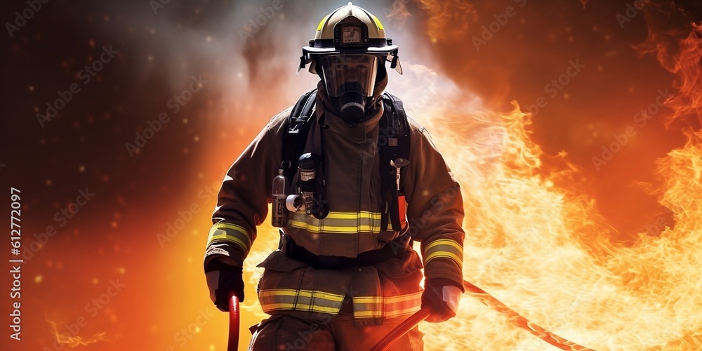 firefighter training., fireman using water and extinguisher to fighting ...