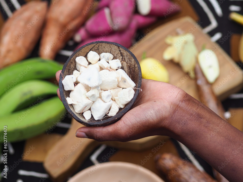 Baobab fruit or Adansonia digitata on plate, pulp and powder, superfood ...