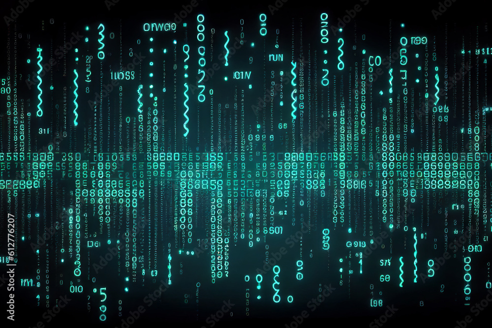 Binary Computer Matrix Code Data Stream Background Showing A Coding Transmission Over The Global