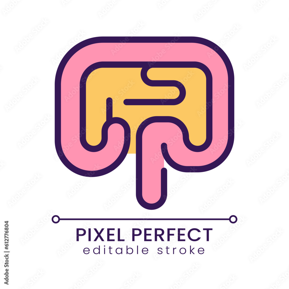 Human bowel pixel perfect RGB color icon. Gastrointestinal tract ...