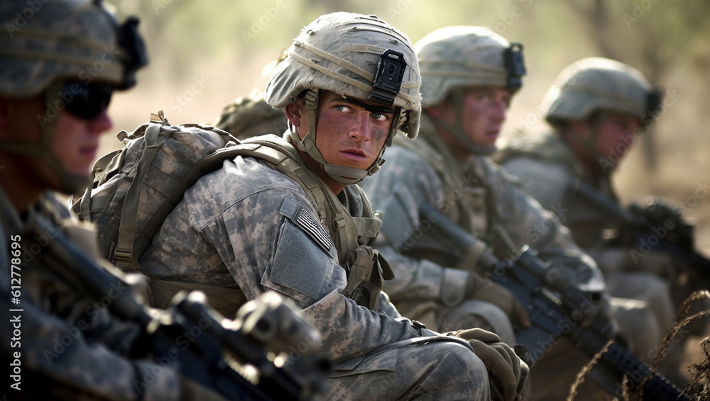 War Concept. Military fighting scene on war fog sky background, World ...