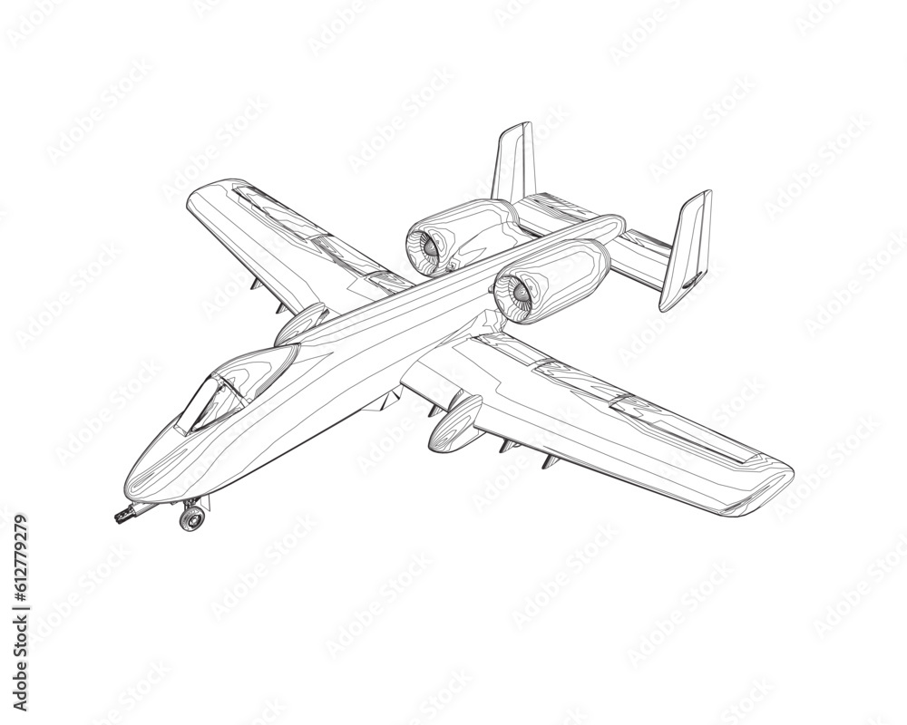 Outline Combat aircraft in isolate on a white background. Modern combat ...