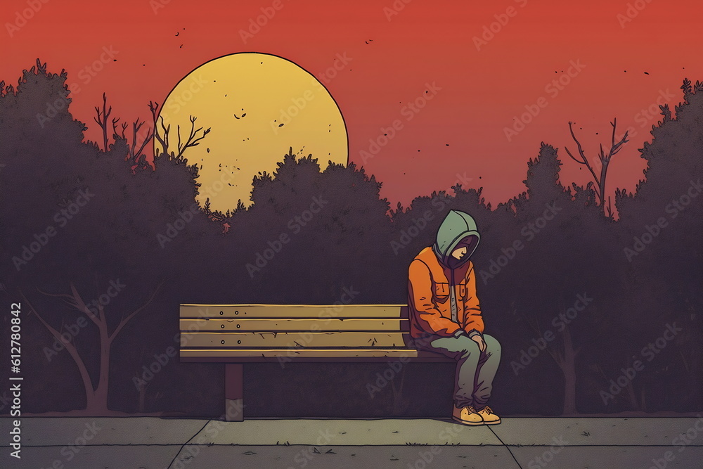 Illustration of a lonely lost person, surreal art, alone loneliness and ...