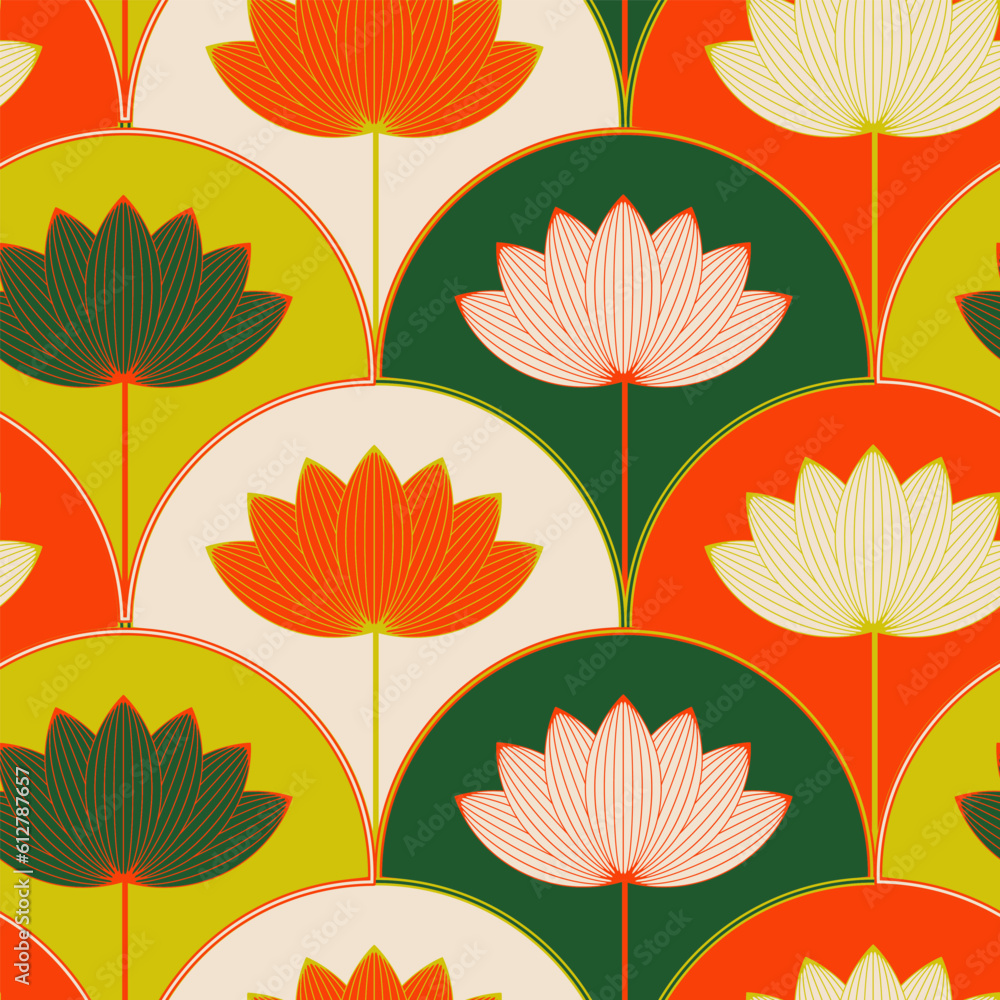 asian style lotus flower seamless pattern in vivid shades Stock Vector ...