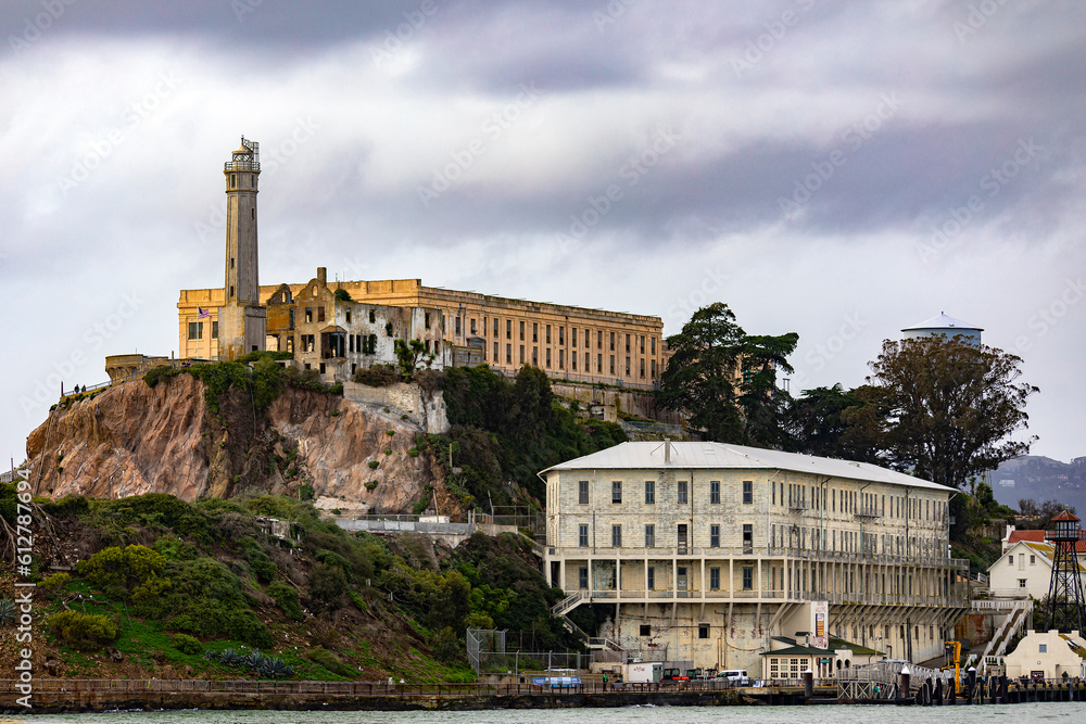 Photograph of the island and the federal prison of Alcatraz in the ...