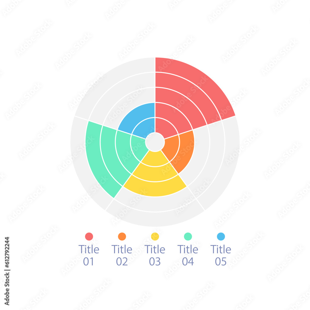 Concentric circle infographic diagram design template with five pies ...