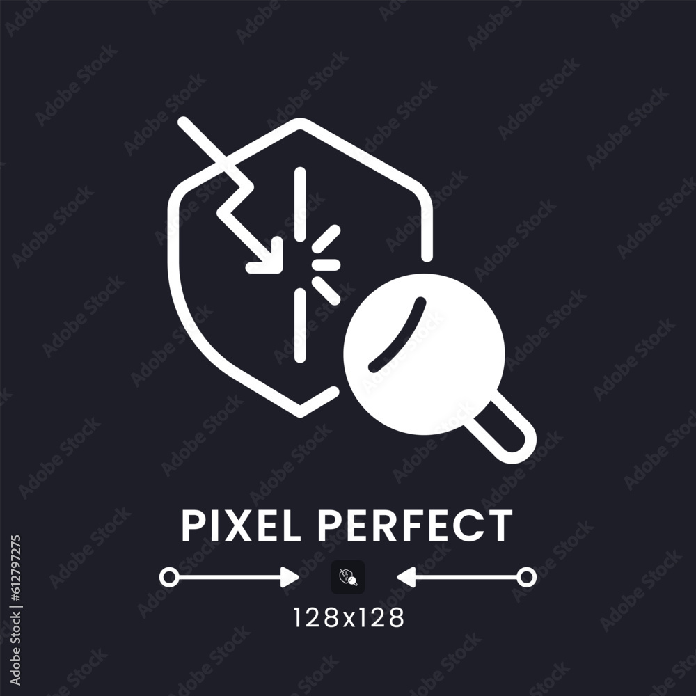 Penetration test white solid desktop icon. Vulnerability detection ...