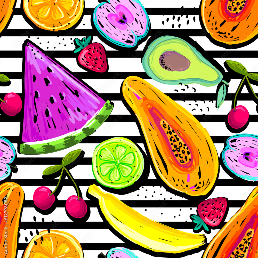 Fashion tropics funny wallpapers. Seamless pattern with watermelon ...