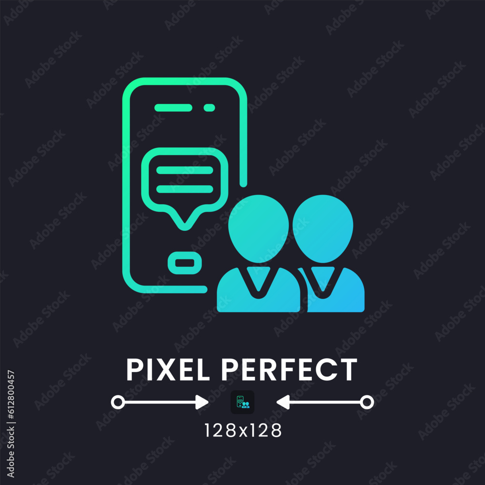 Work communication app blue solid gradient desktop icon on black. Team chat. Instant messaging ...