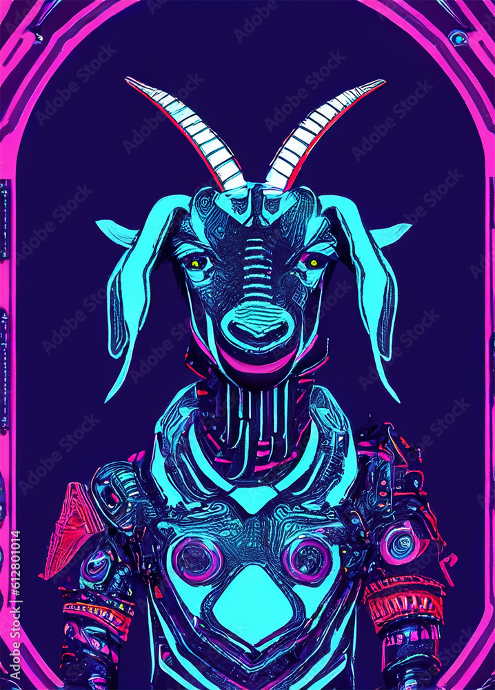 Cyborg goat with cyberpunk background Stock Illustration | Adobe Stock