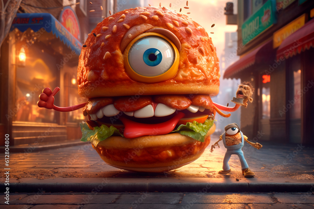 Funny group of friends. Street food enthusiasts. Generative AI. Burger ...