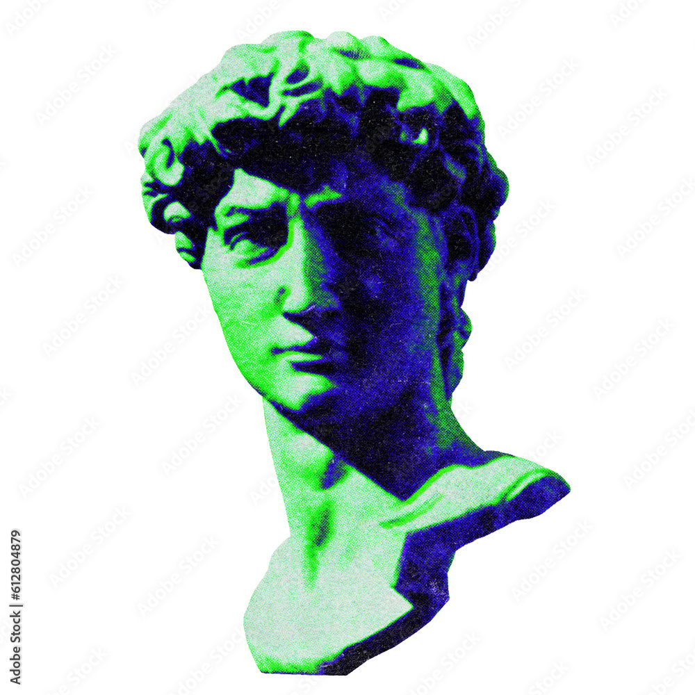 Bust of Michelangelo’s David collage element in acid style isolated on ...