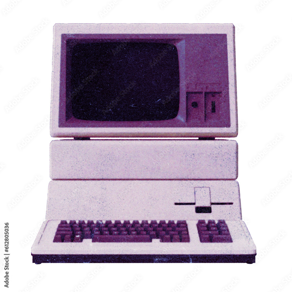 Retro 80s computer collage element isolated on transparent background ...