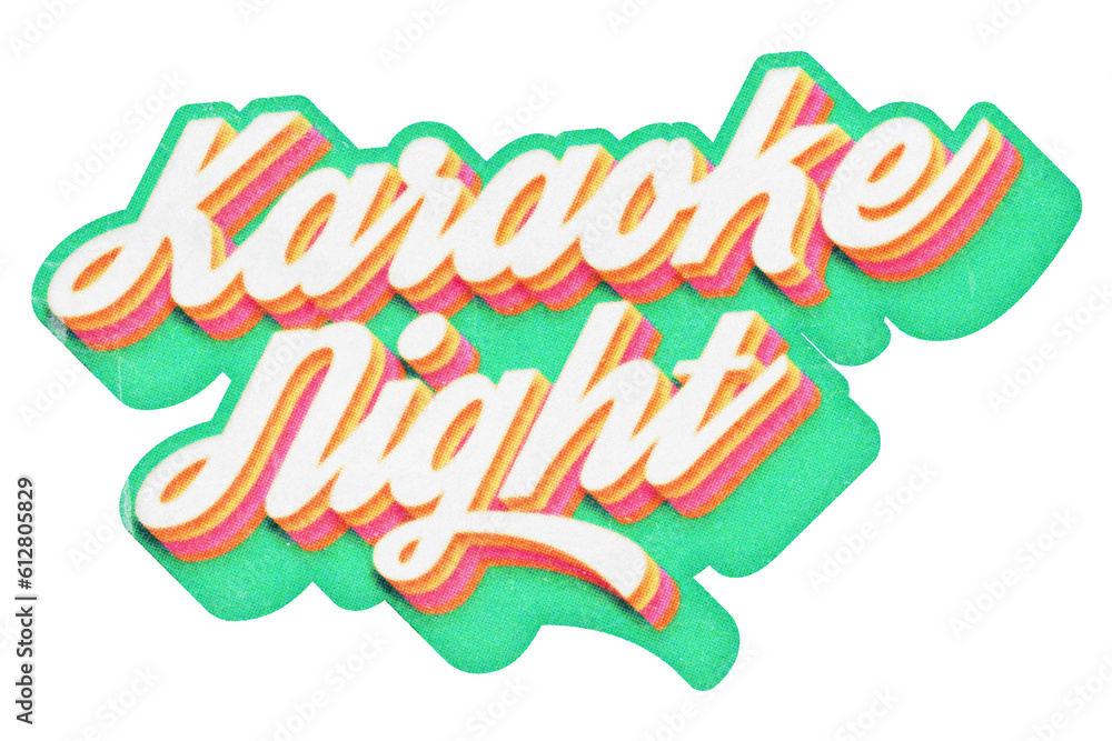 Words Karaoke Night paper cut-out in retro three-dimensional script ...