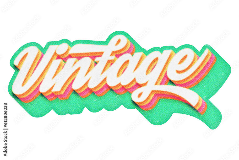 Word Vintage paper cut-out in retro three-dimensional script lettering ...