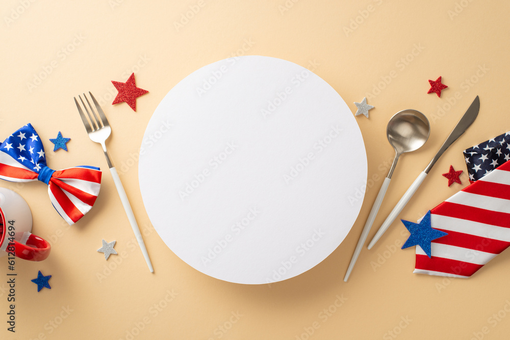 Get ready for USA Independence Day celebration! Top view of table set ...