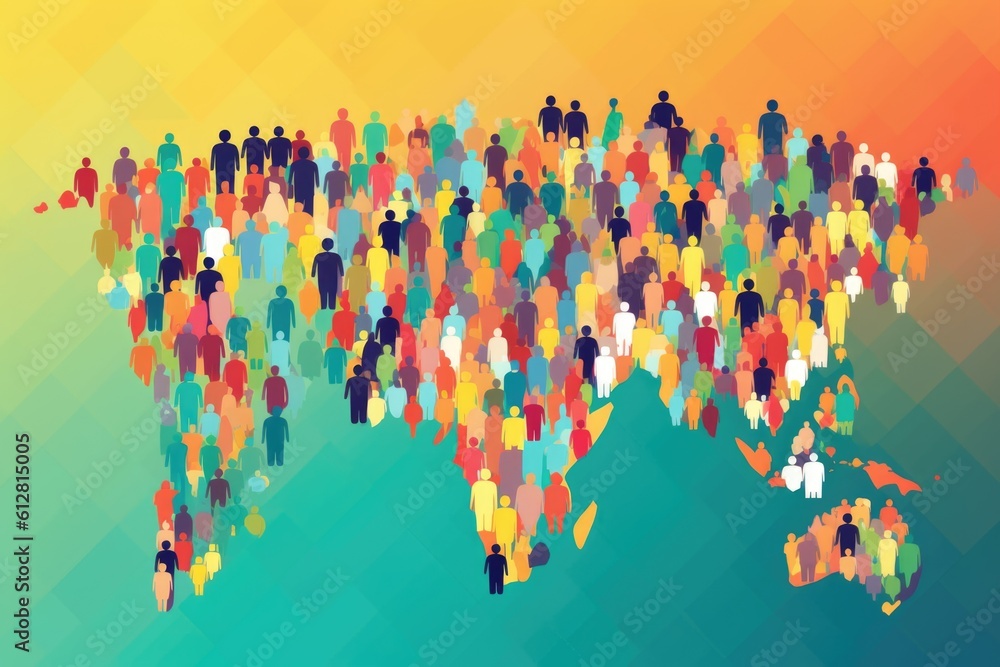 world map with people,crowd of multicultural people composing a world ...