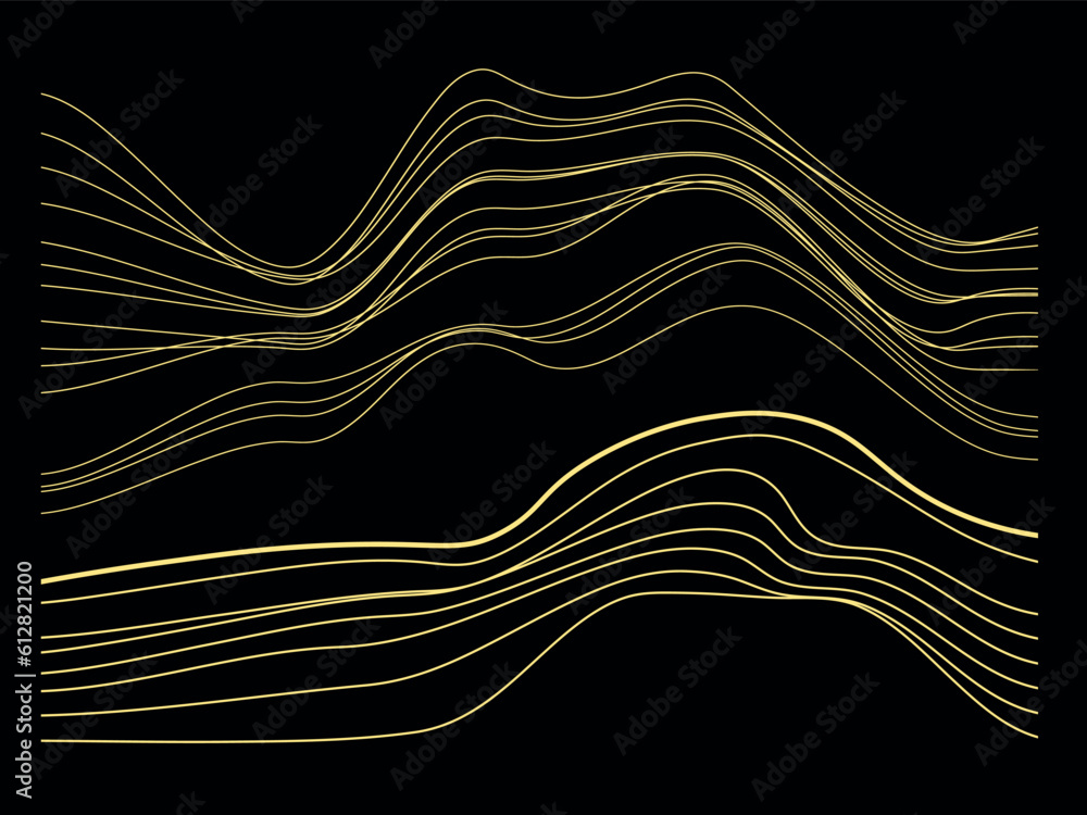 Elegant abstract line art on a black background. Luxurious hand-drawn ...
