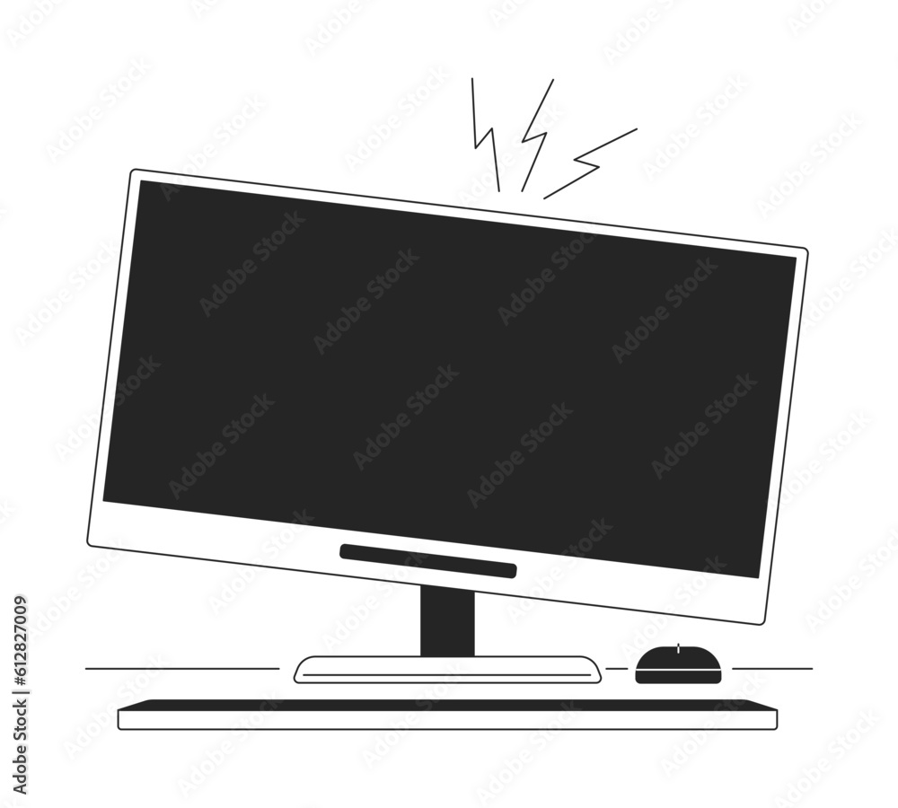 Computer monitor crackling flat monochrome isolated vector object ...