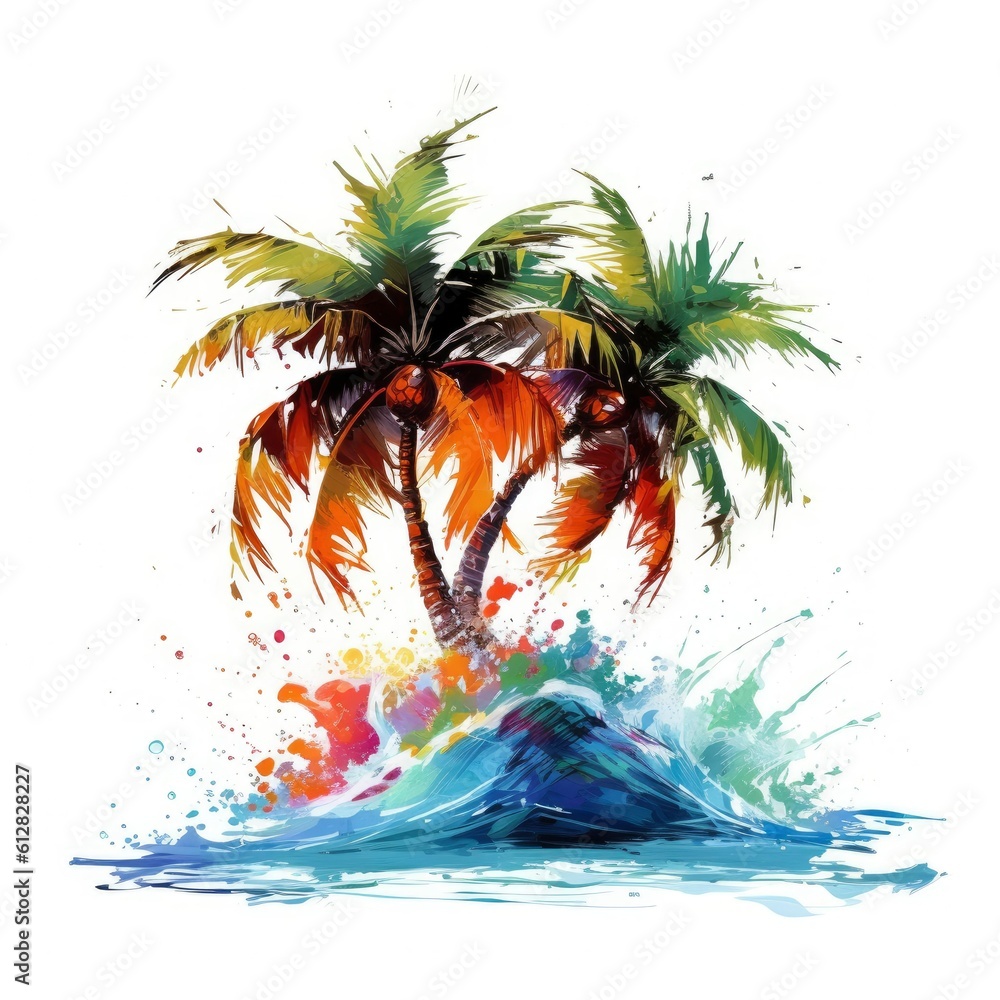 watercolor palm tree at the beach illustration for social media ads ...