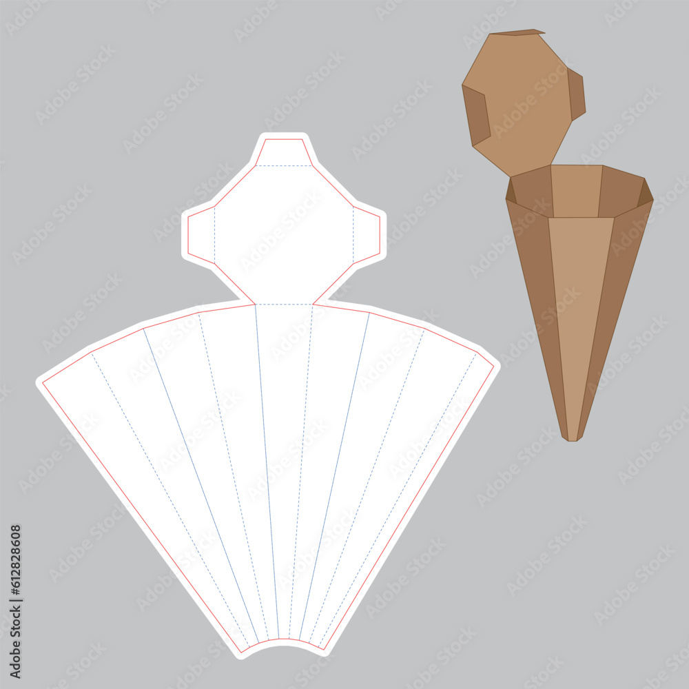 Conical box packaging die cut template design. 3d mock-up Stock Vector ...