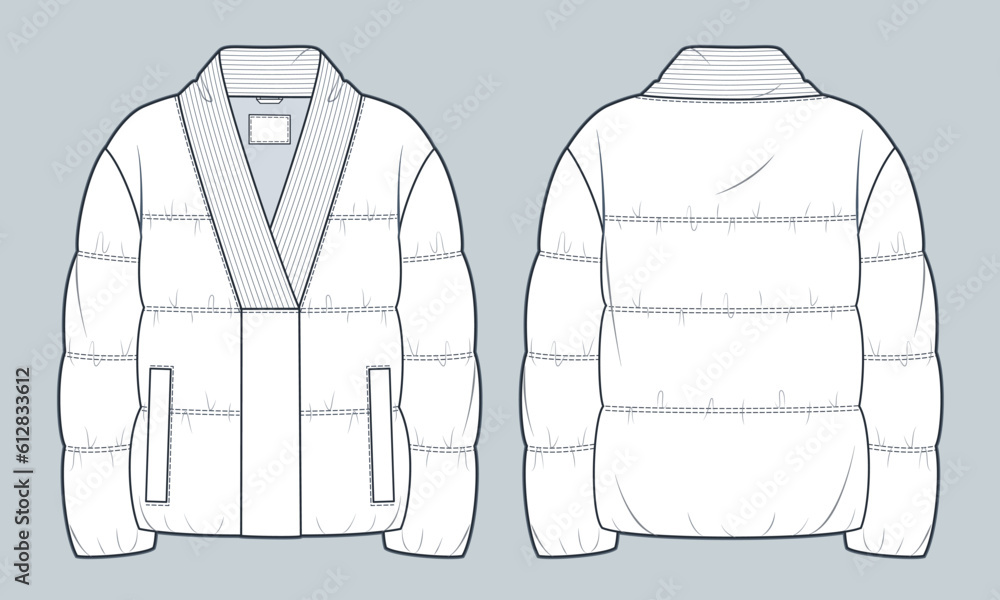 Padded Jacket technical fashion Illustration. Down Jacket, Outerwear ...