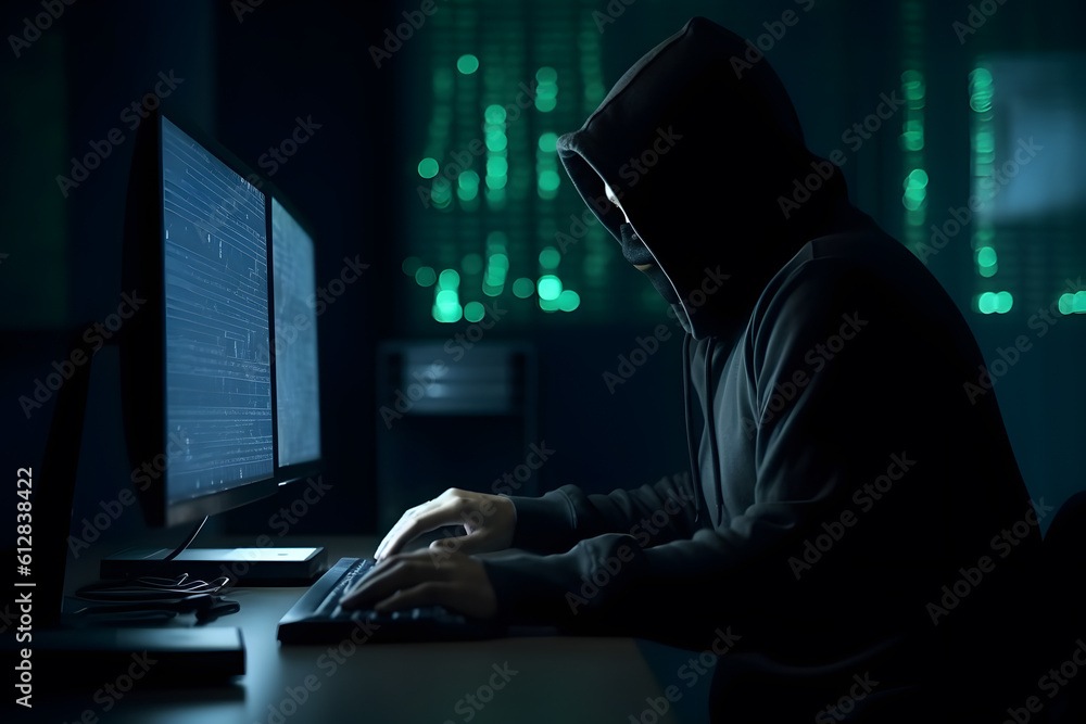 Hacker Typing Computer Concept Of Cybercrime Cyberattack Dark Web Ai Generated Ilustração Do