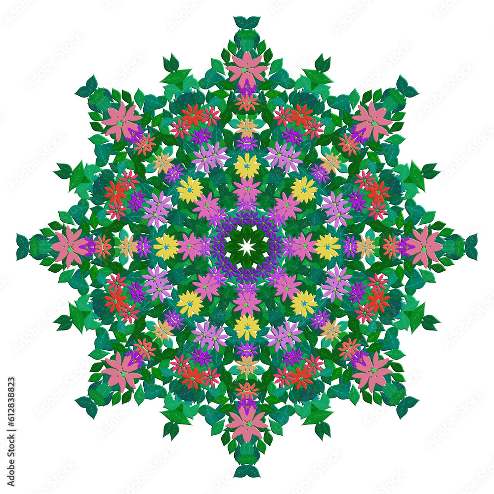 rosace de feuilles et de fleurs en 3D sur fond transparent Stock ...