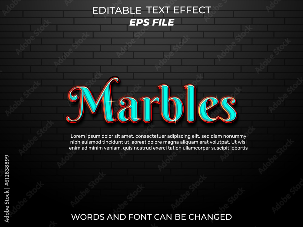 marbles text effect, font editable, typography, 3d text. vector ...