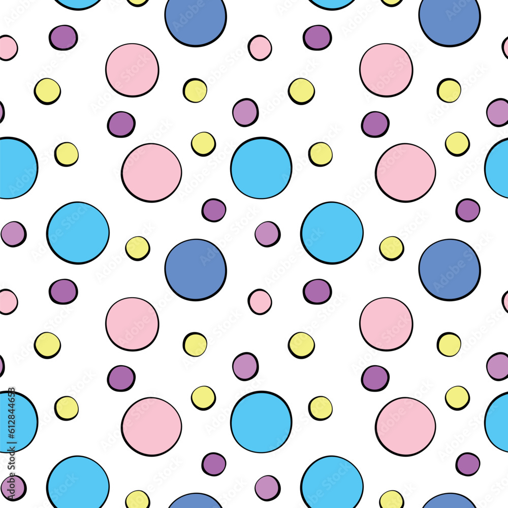 Multicolored pink blue yellow Polka dot seamless pattern. Bright kids ...