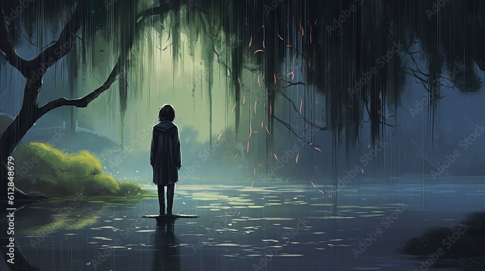 Silhouette of a Person in the Forest, Captivating Anime Wallpaper ...