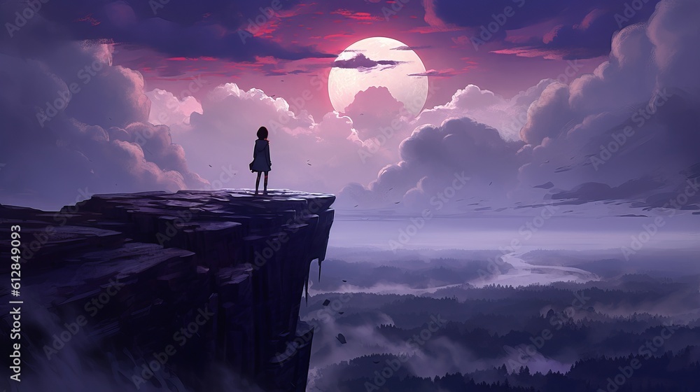 Silhouette of a Person on the Top of Mountain - Brooding Anime ...